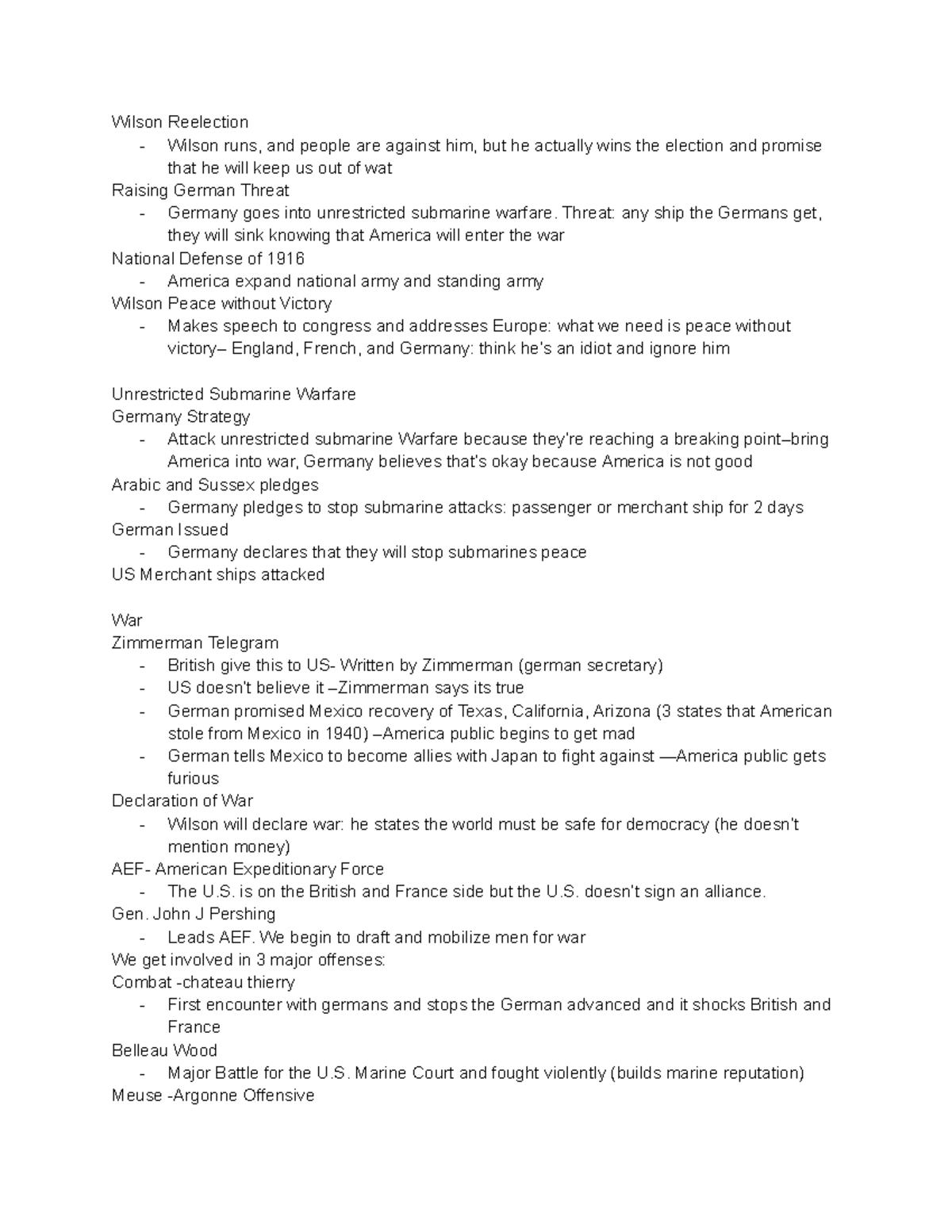 HIS 122 Final Exam Notes: US Involvement in WWI and Aftermath - Studocu