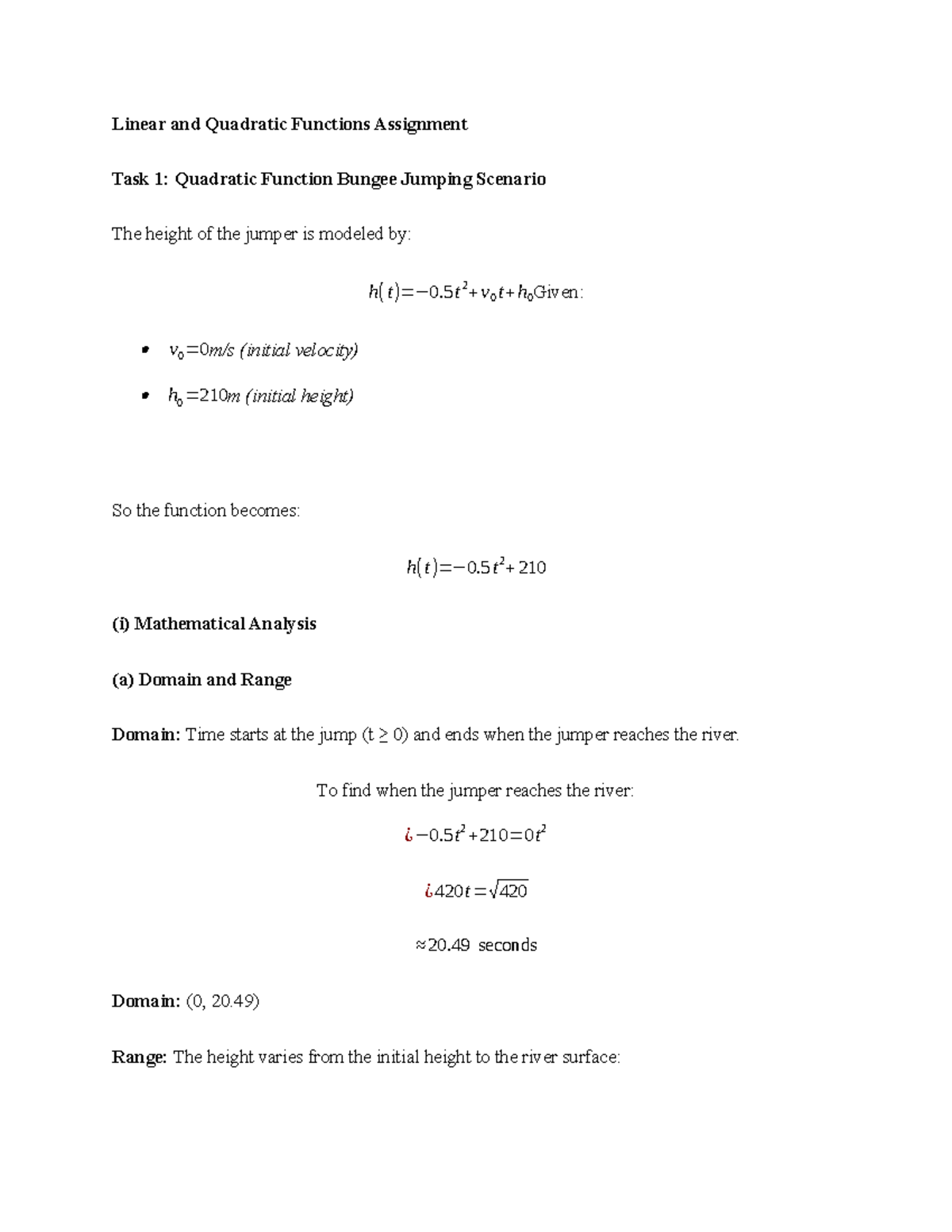 Math Assignment Unit 3: Linear & Quadratic Functions Analysis - Studocu