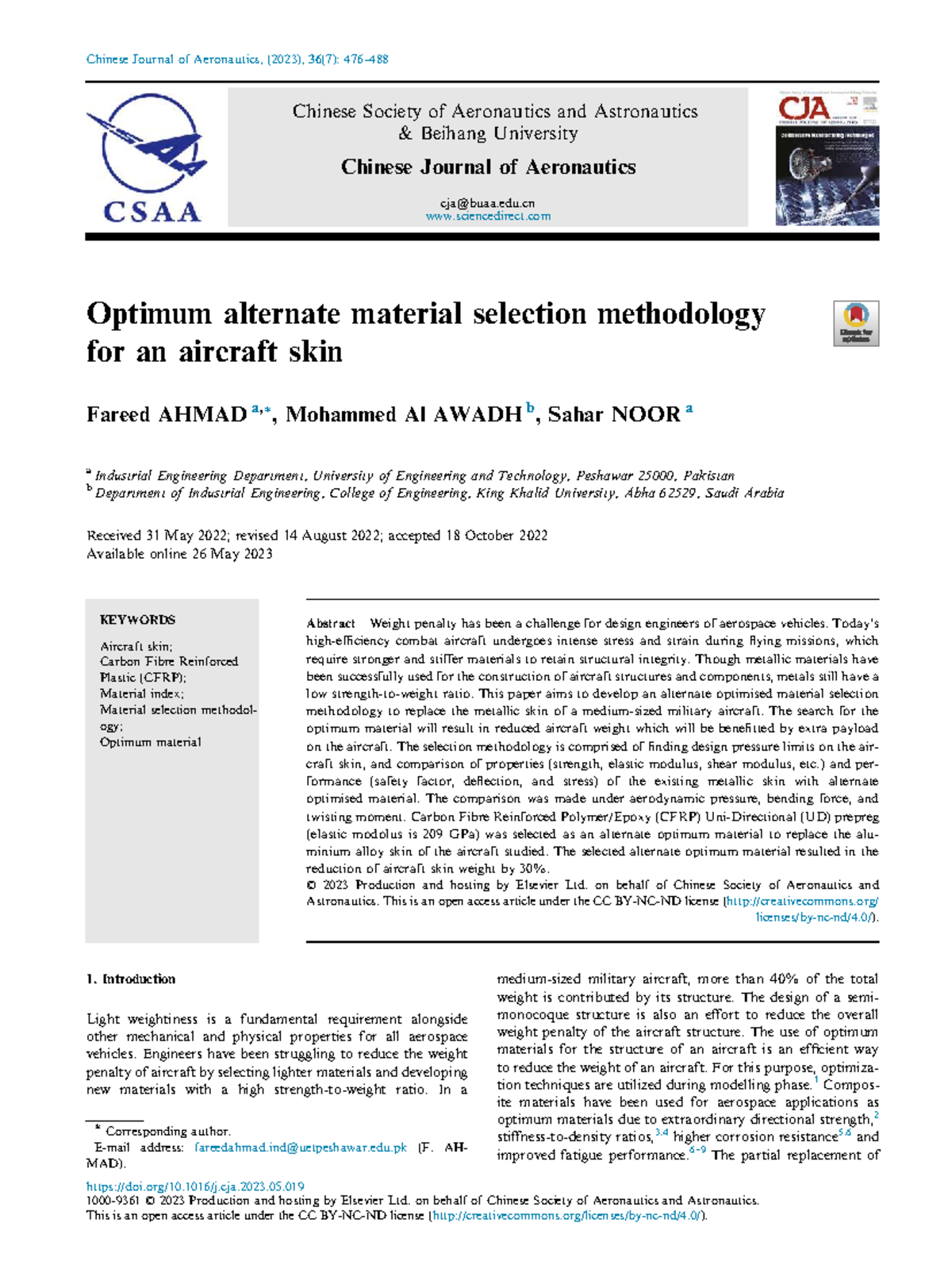 Optimum Material Selection Methodology for Aircraft Skin (AE 2023 ...