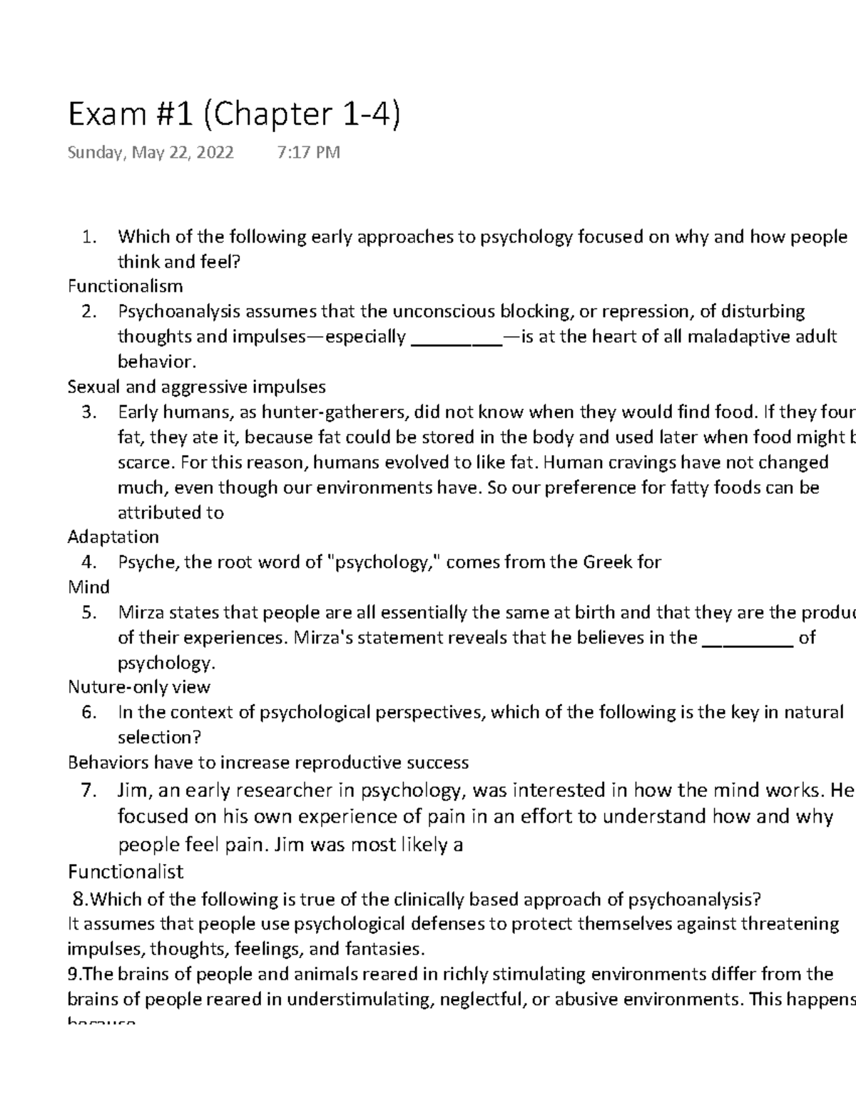 Exam 1 (Chapter 1-4) words - Which of the following early approaches to ...