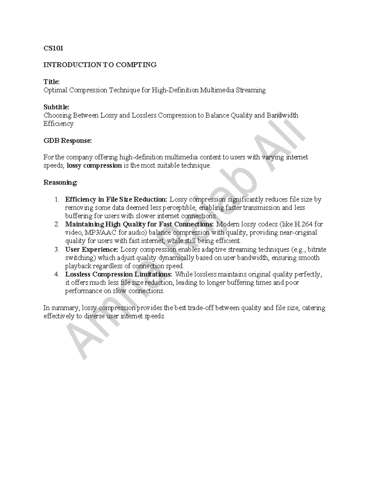 CS101 GDB: Optimal Compression Techniques for Multimedia Streaming ...