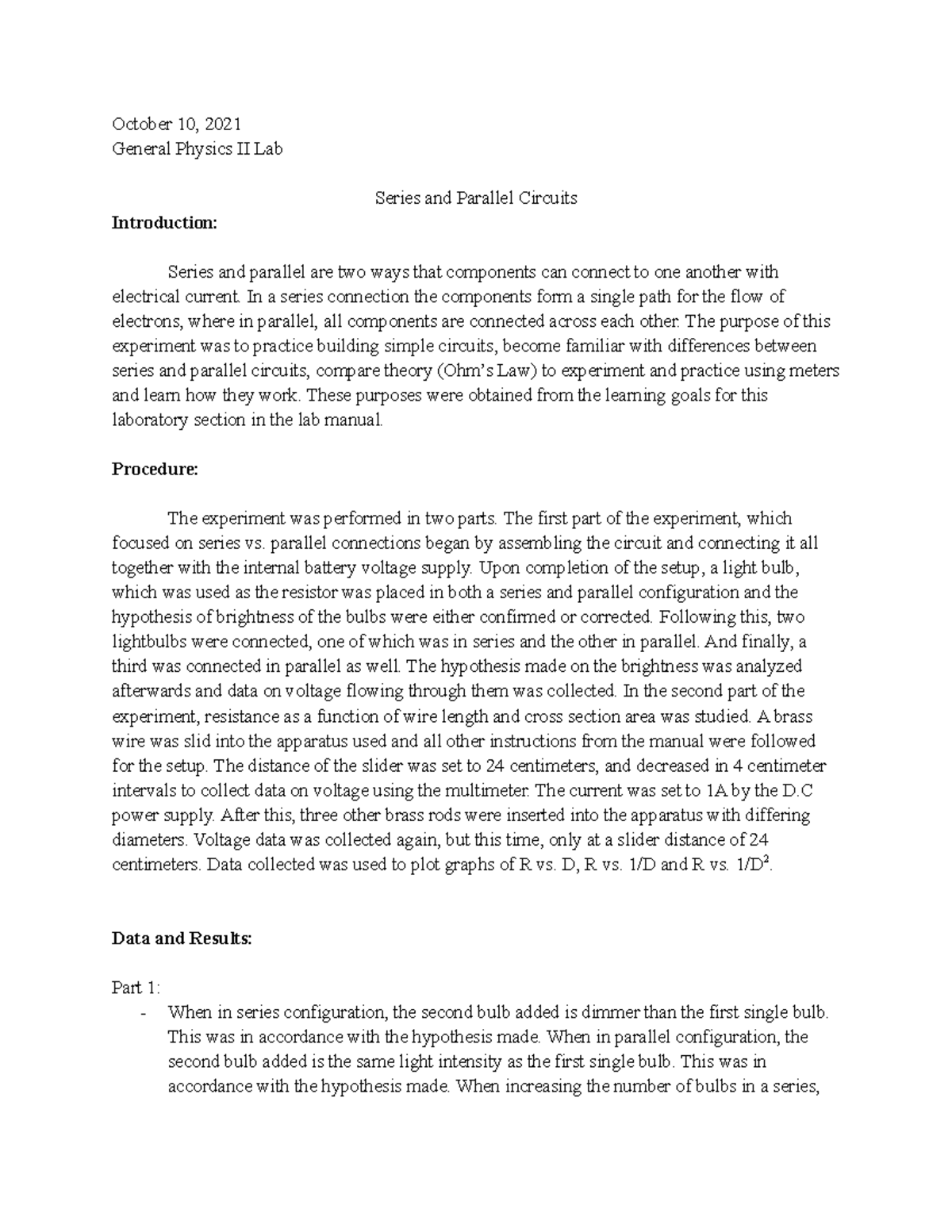 Lab 5 Series And Parallel Circuits In General Physics Ii Studocu