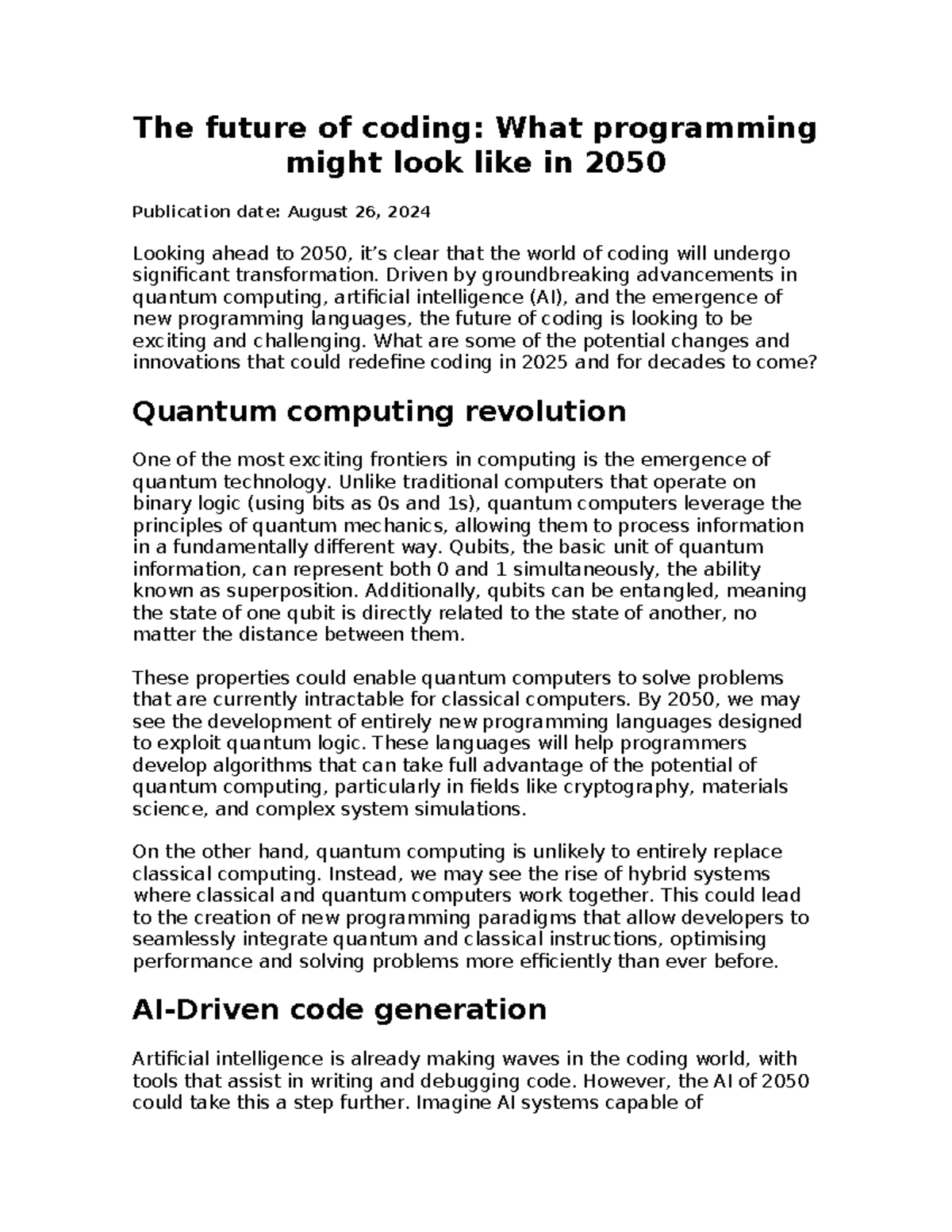 The Future of Coding: Innovations by 2050 - ESTPO Insights - Studocu