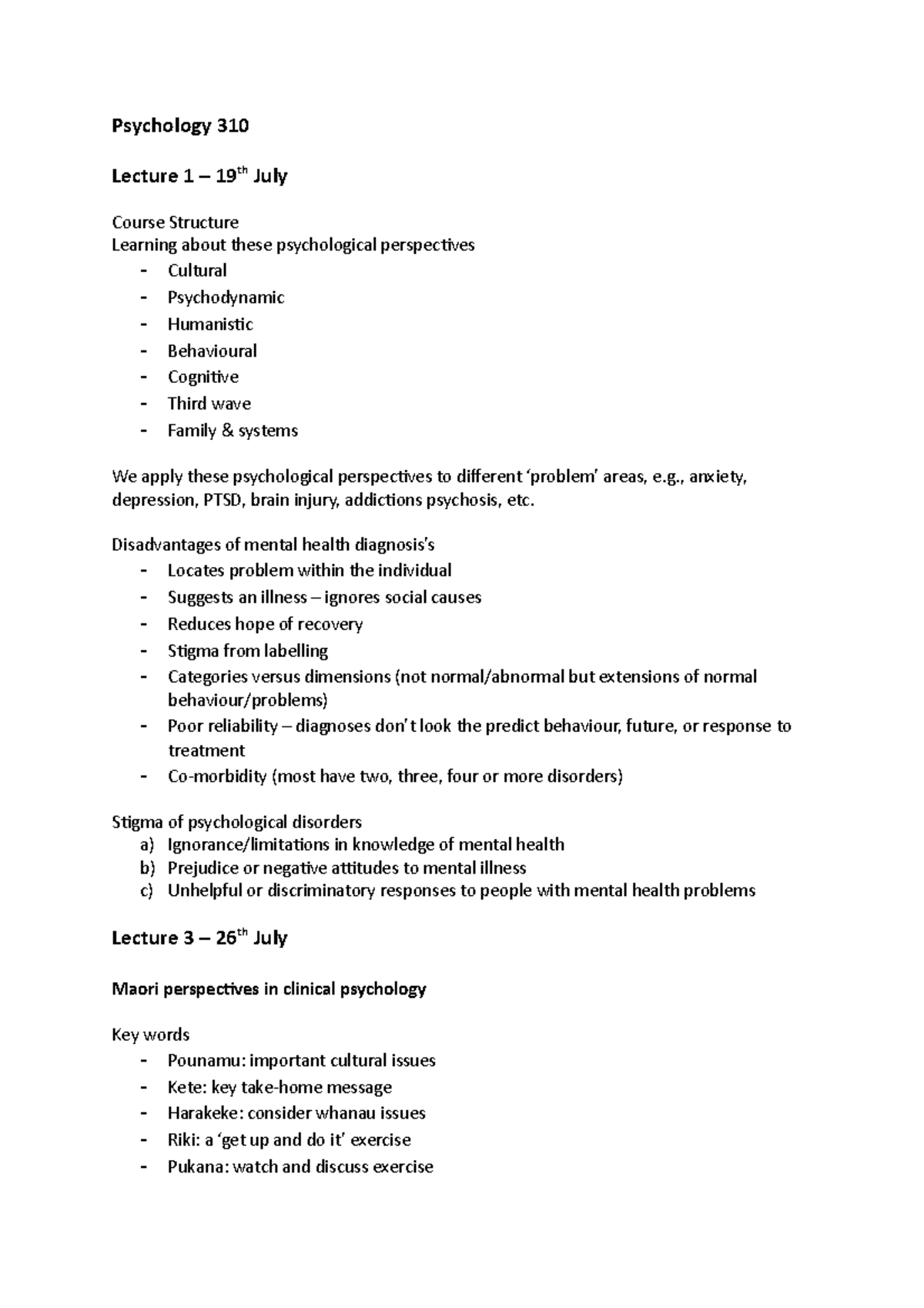 Psychology 310 - Lecture Notes on Clinical Psychology Concepts - Studocu