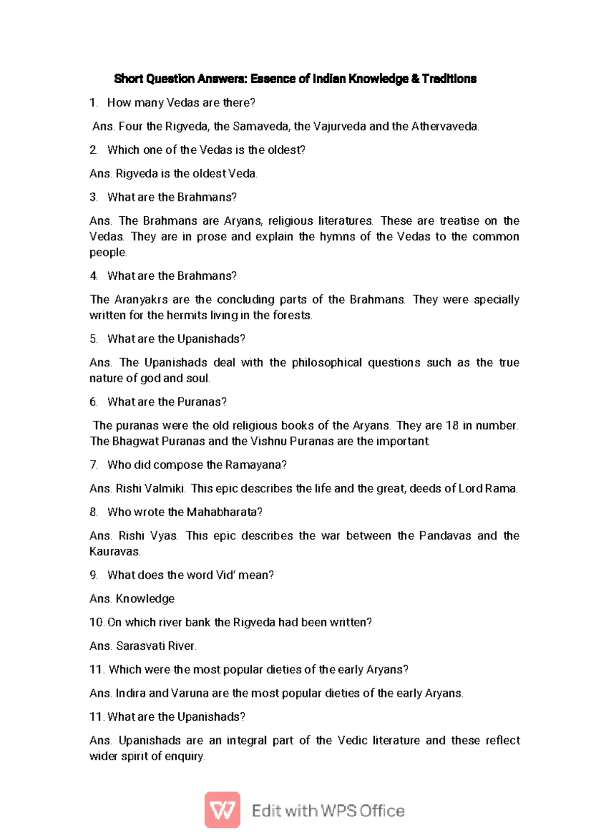 EIKT UNIT 1 Q&A: Key Concepts in Indian Knowledge Traditions - Studocu