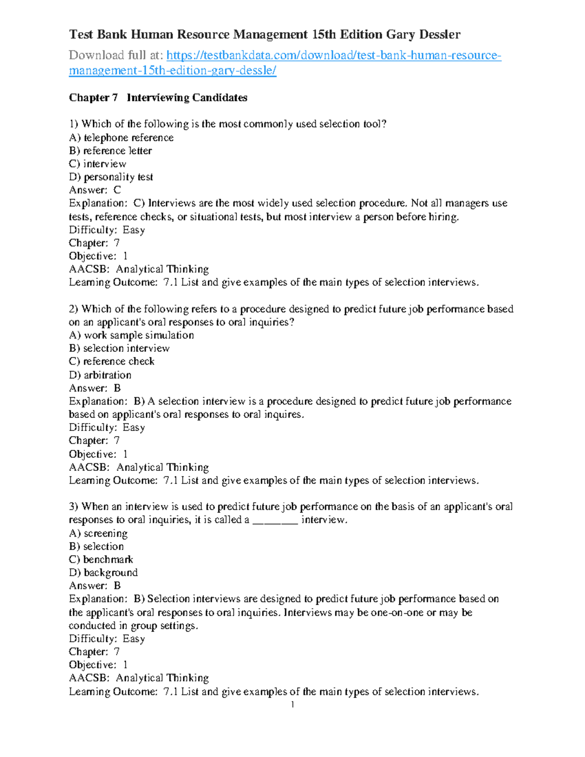 Human resource Test-bank-human-resource-management-15th-edition-gary ...