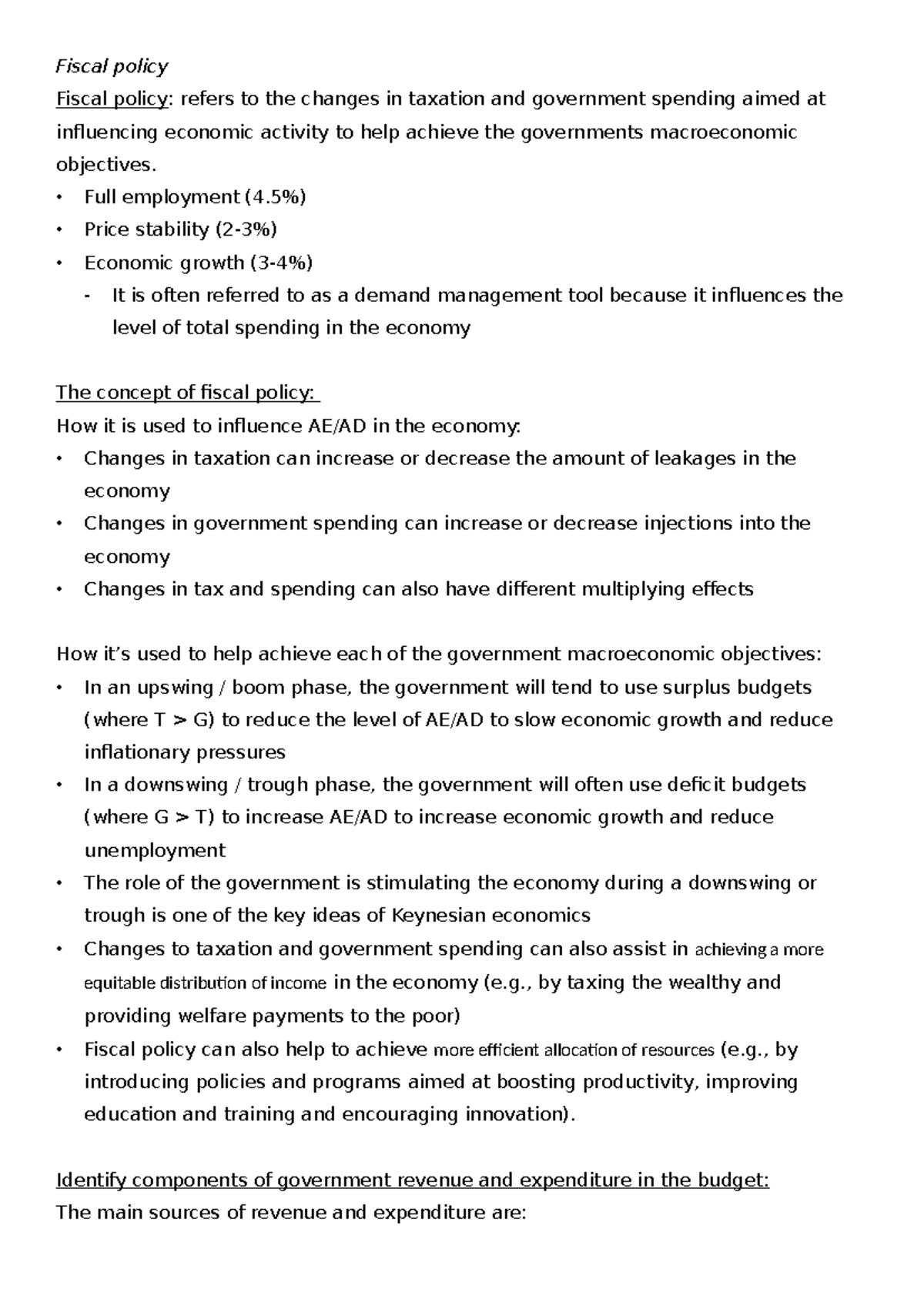 Fiscal Policy Overview: Key Concepts and Impacts on Economy - Studocu