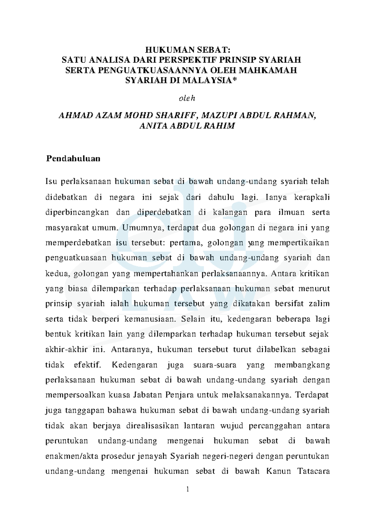 Analisa Hukum Sebat dalam Jenayah Syariah di Malaysia: Pandangan Umum ...