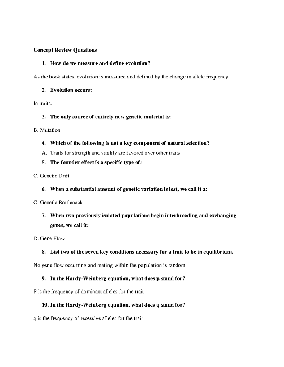 Lab 4: Forces of Evolution - Concept Review & Exercises - Studocu