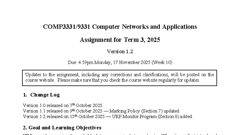 CSE3001 Computer Networks Assignment: URP Implementation Guide - Studocu