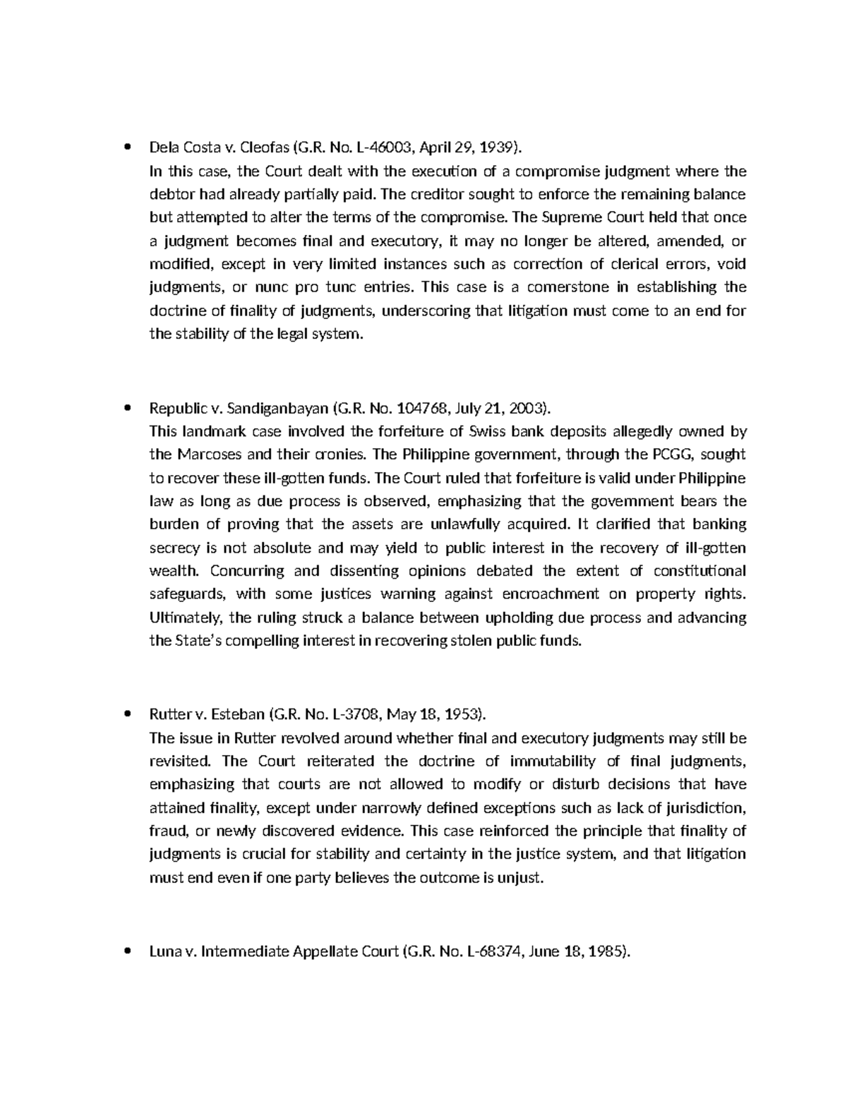 Philocasedigest: Key Supreme Court Cases on Finality of Judgments - Studocu