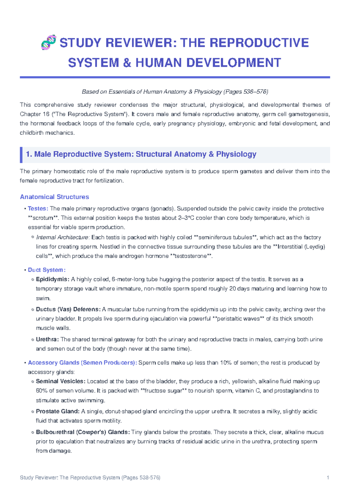Reproductive System Study Reviewer: Human Development Essentials (Pages ...