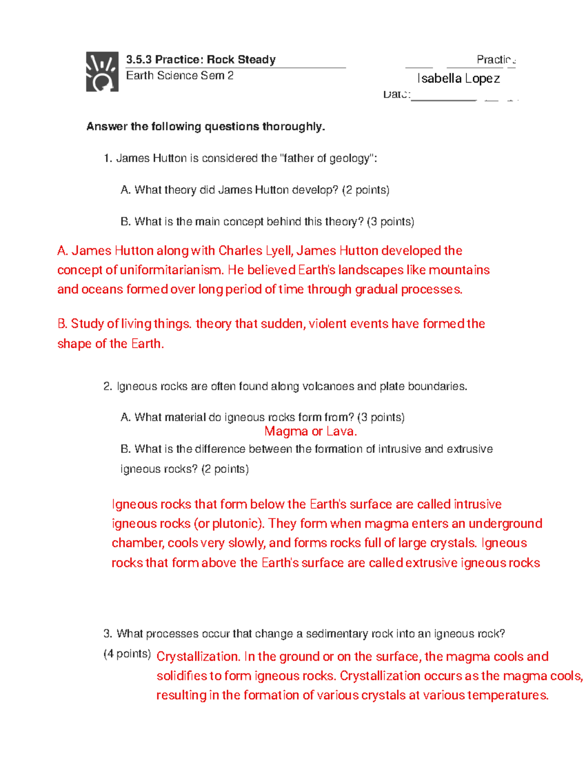 3.5.3 Practice: Rock Steady Earth Science Sem 2 Study Guide - Studocu