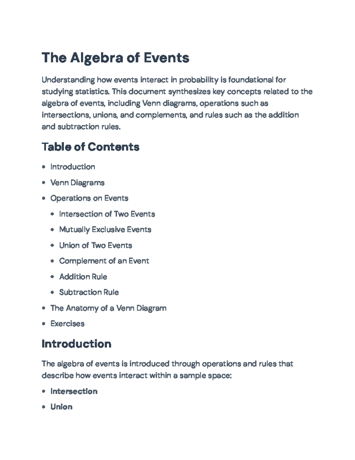 Algebra of Events in Probability: Key Concepts & Exercises - The ...