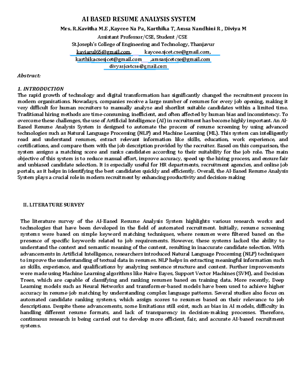 AI-Based Resume Analysis System: Enhancing Recruitment Efficiency - Studocu