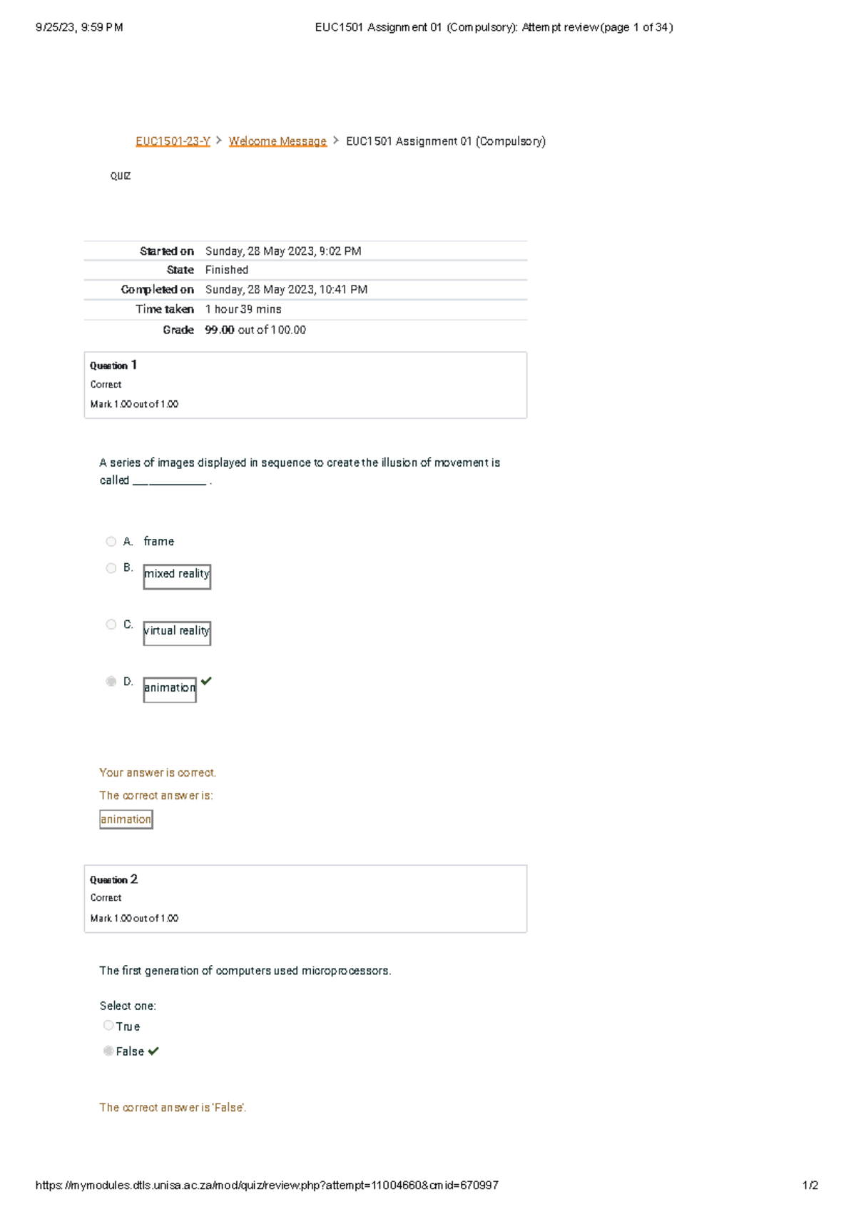 EUC1501 Assignment 01 Compulsory Attempt Review Summary Page 1-34 - Studocu