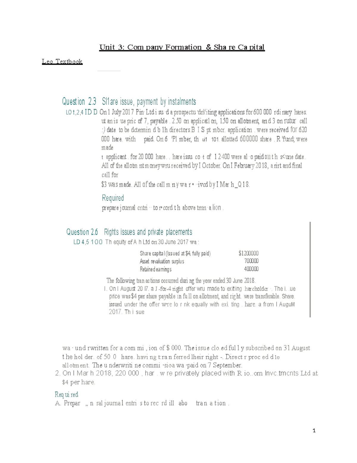 AF210 Week 4 - Tutorial 3: Share Capital Transactions and Journal ...