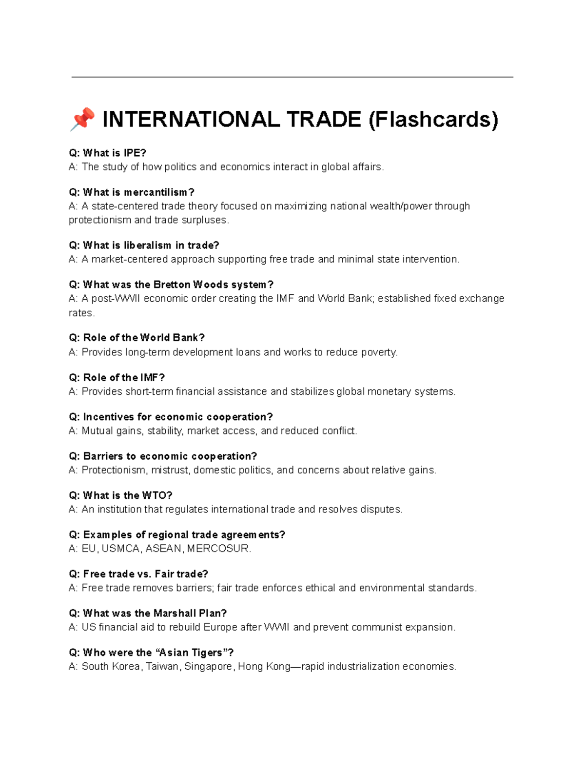 International Trade & Globalization Flashcards - Studocu