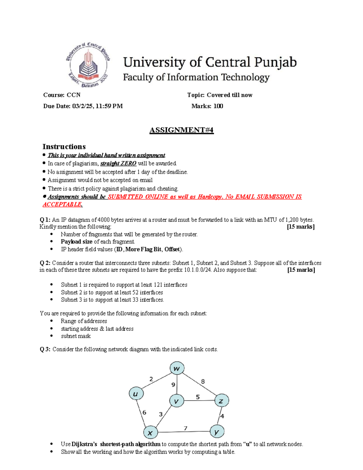 Assignment 4 - Course: CCN Topic: Covered till now Due Date: 03 /2/25 ...