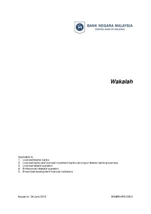Takaful Operational Framework - BNM/RH/PD 033 - 7 (2019 Edition) - Studocu