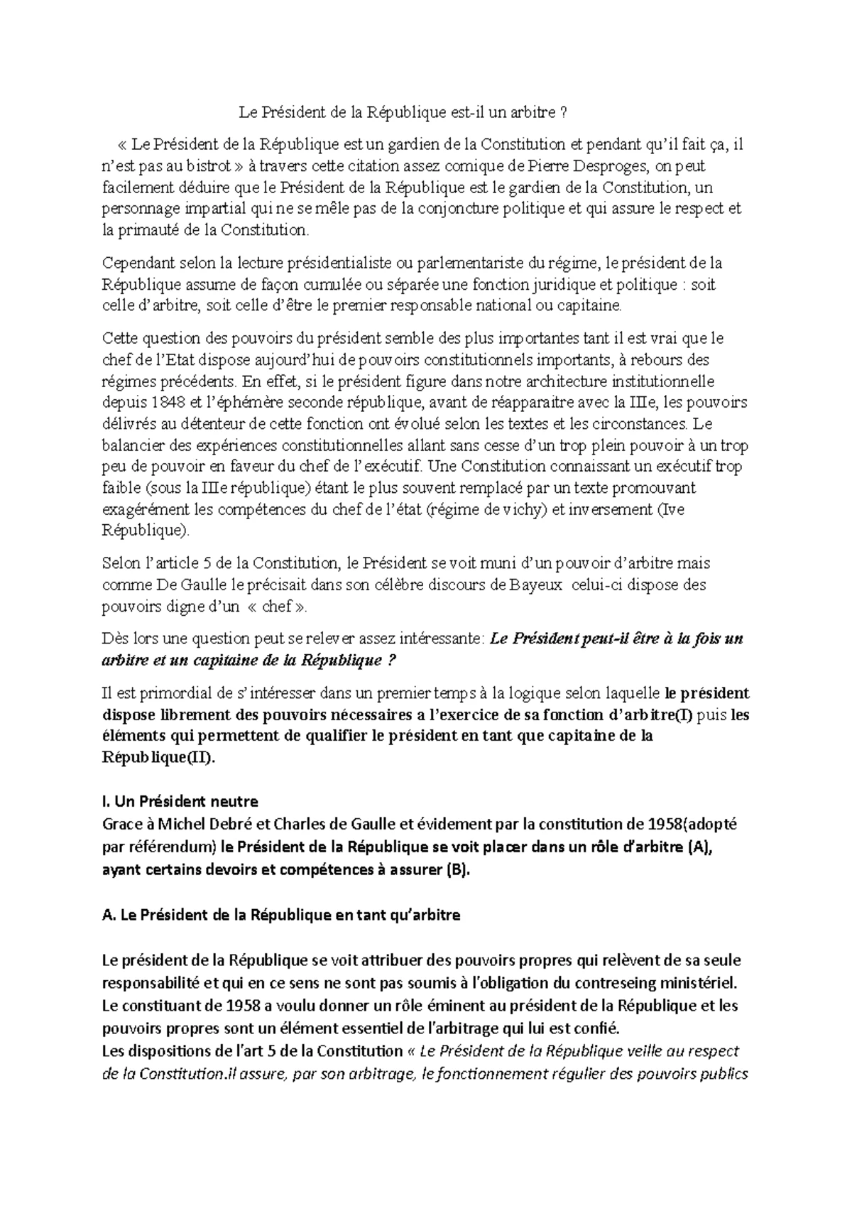 Droit Constitutionnel : Dissertation sur la Séparation des Pouvoirs en ...