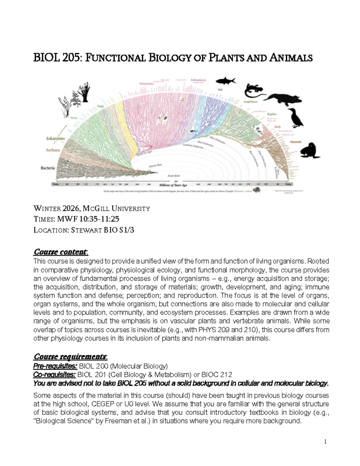 BIOL 205: Syllabus for Functional Biology of Plants & Animals 2026 ...