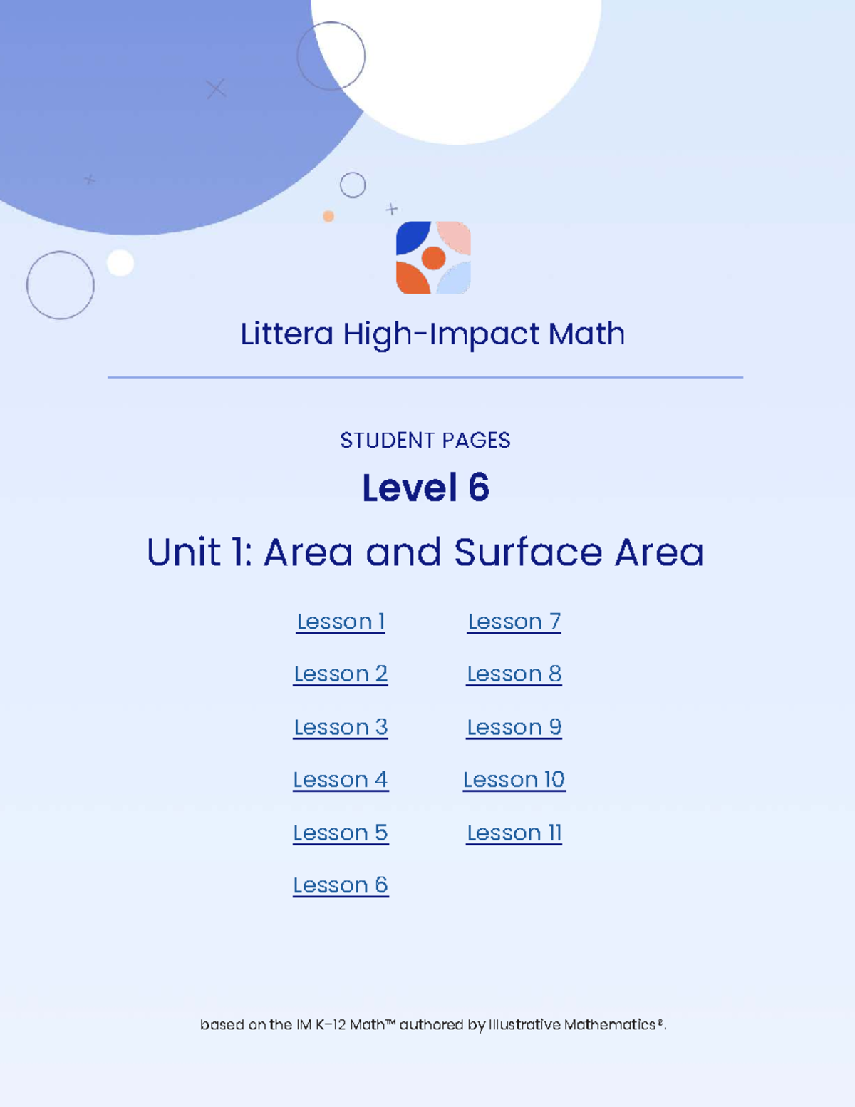 M.6.1 - Student Pages: Area & Surface Area Lessons 1-3 - Studocu