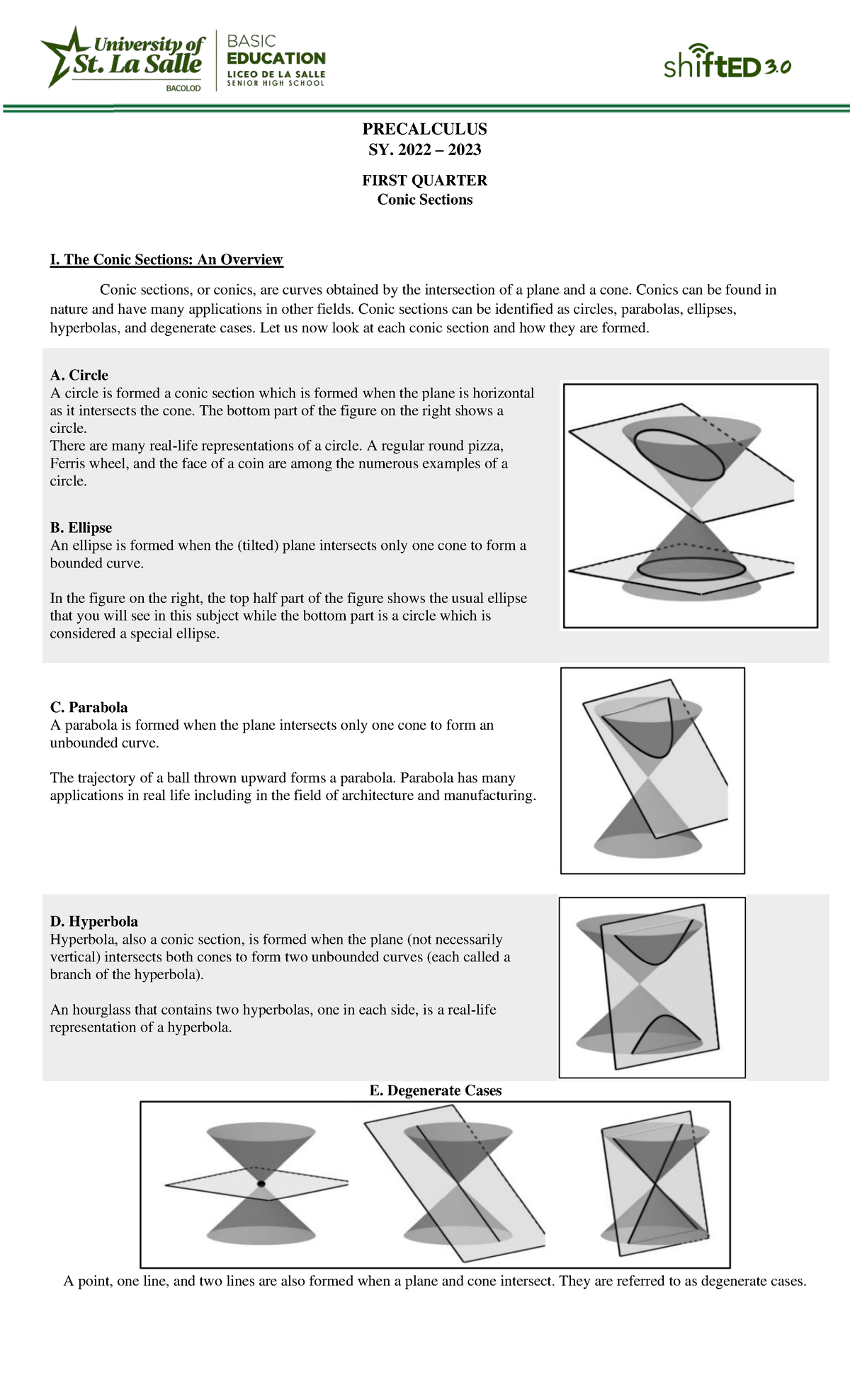 PRECALCULUS SY 2022-2023 Q1 Conic Sections Overview and Equations - Studocu