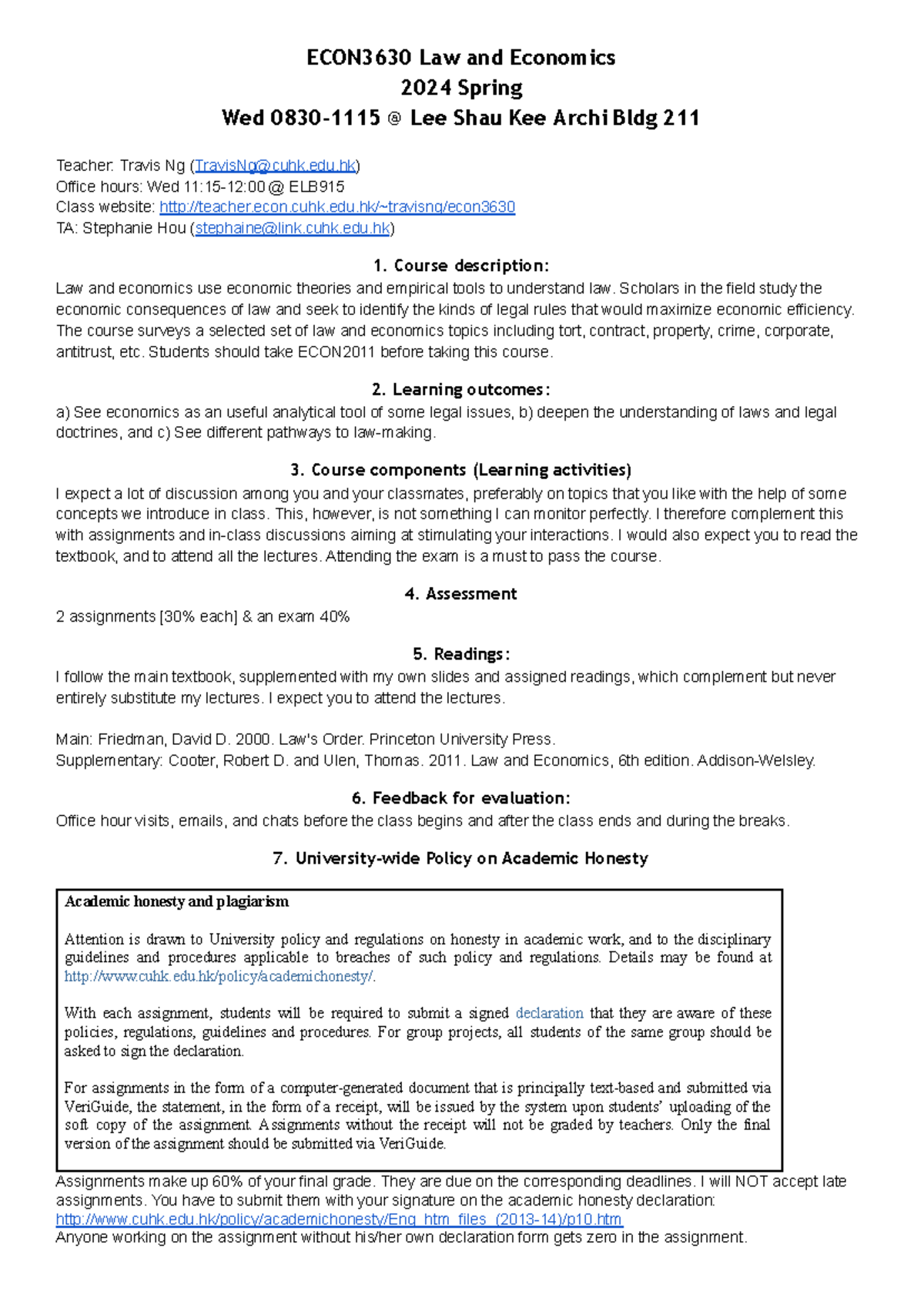 ECON3630 Law and Economics Course Outline - Spring 2024 - Studocu