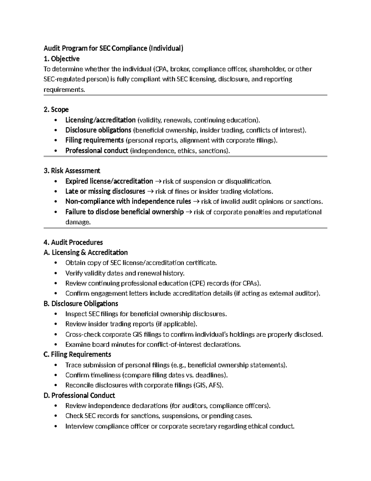 SEC Compliance Audit Checklist (Individual) - Final Exam - Studocu