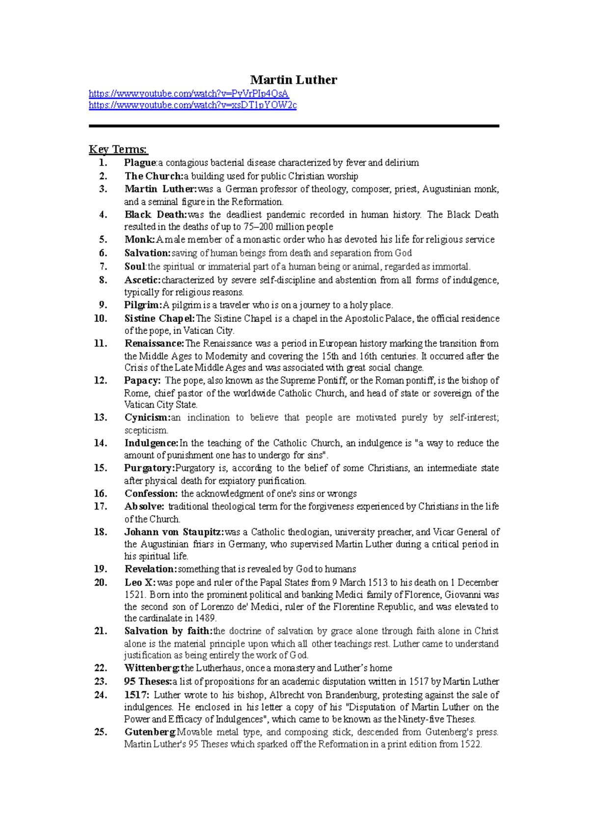 Martin Luther: Comprehensive Notes on Reformation Concepts - Studocu