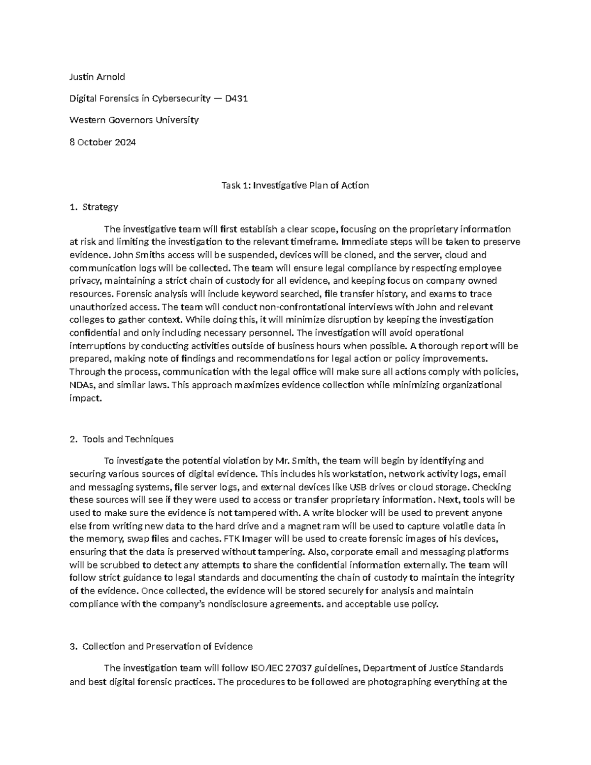 D431 - Task 1 - Digital Forensics in Cybersecurity — D431 - Justin ...