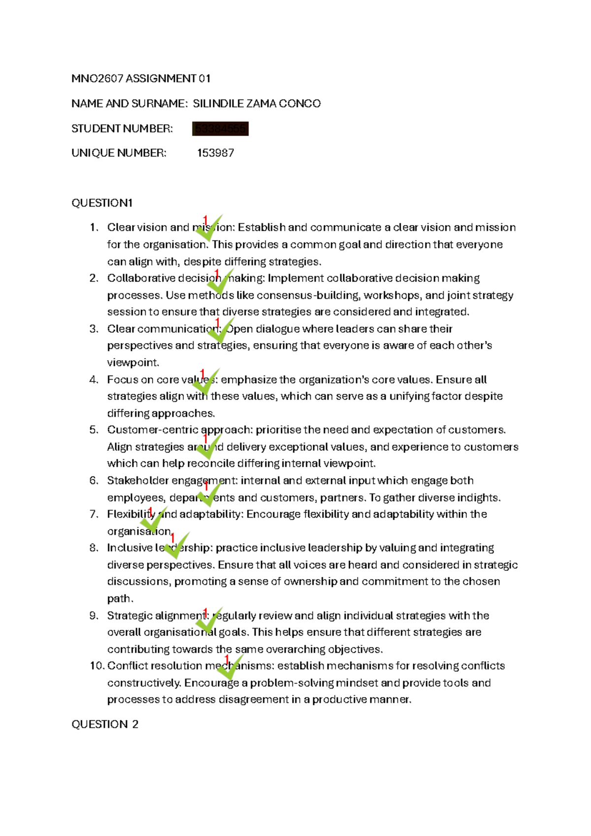 MNO2607 Assignment 01: Strategic Vision & OHS Policy Insights - Studocu