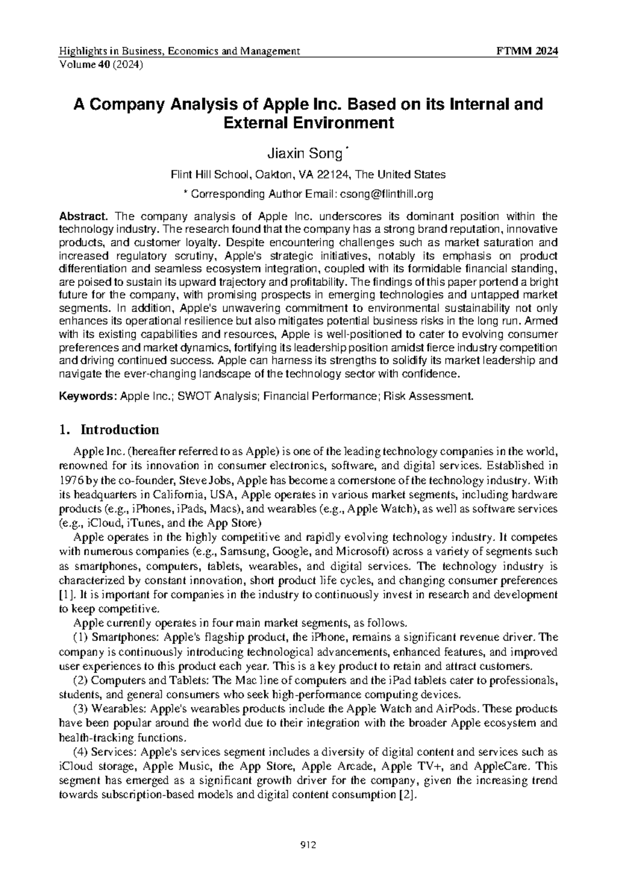 A Company Analysis of Apple Inc. (FTMM 2024) - Internal & External ...