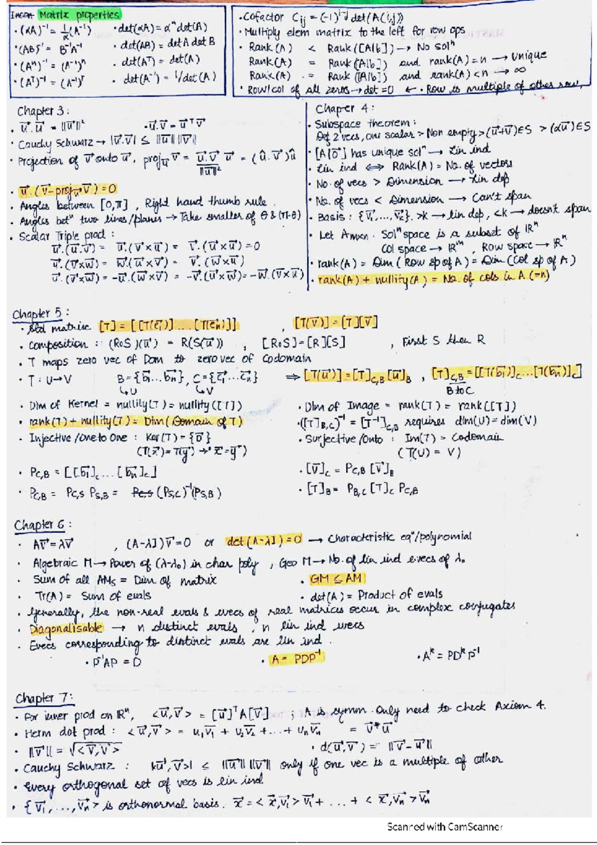 Lin alg cheat sheet - notes - MAST10007 - Studocu