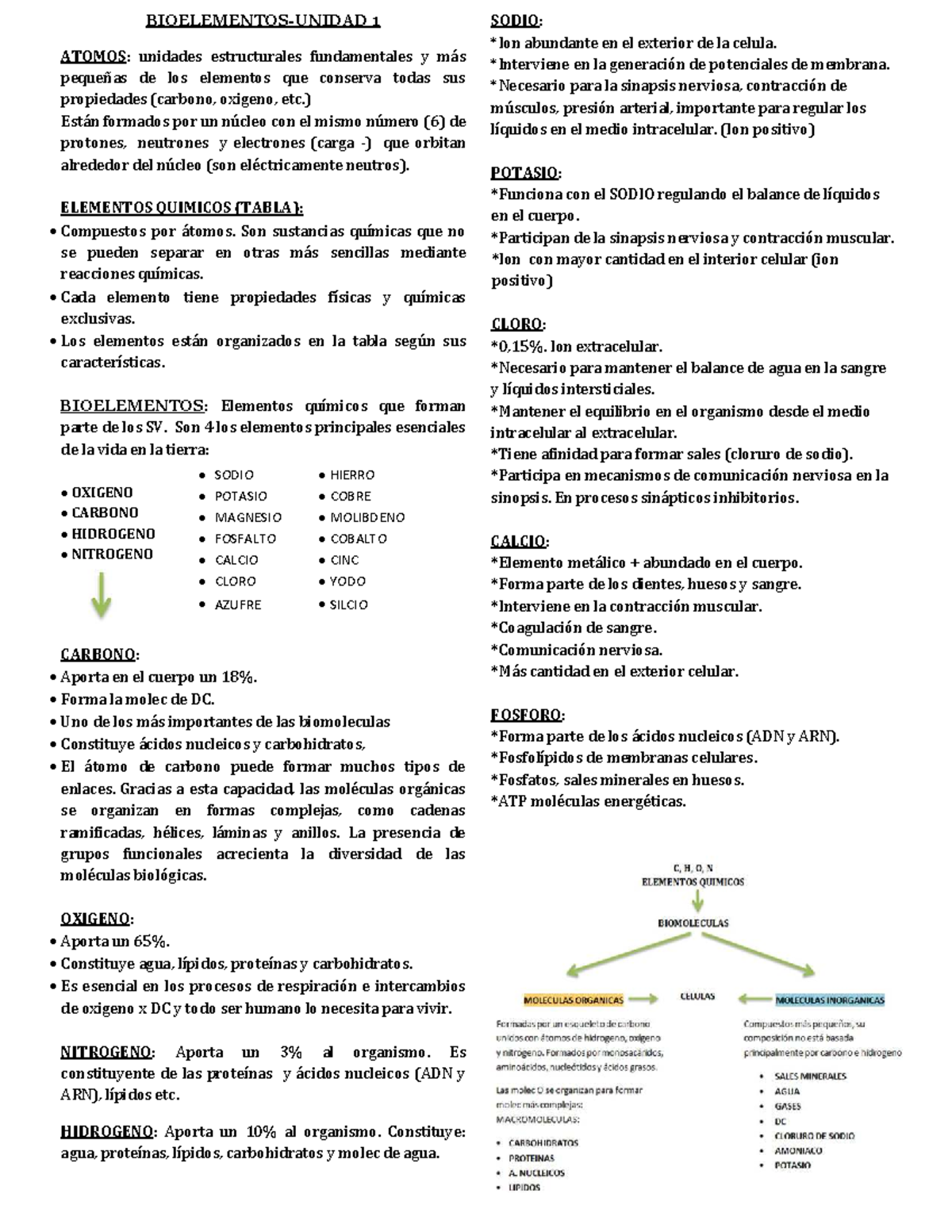 Unidad 1: Bioelementos y Estructura de los Átomos en Química - Studocu