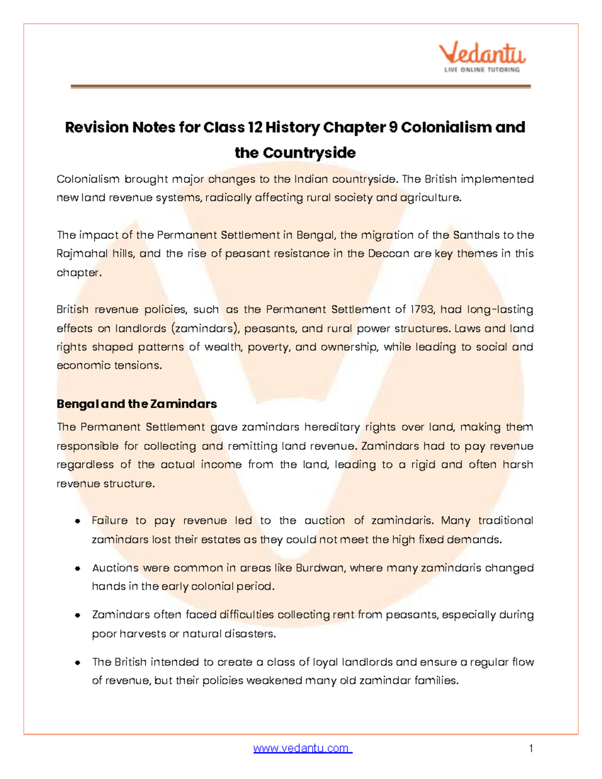 Revision Notes for Class 12 History: Chapter 9 - Colonialism ...