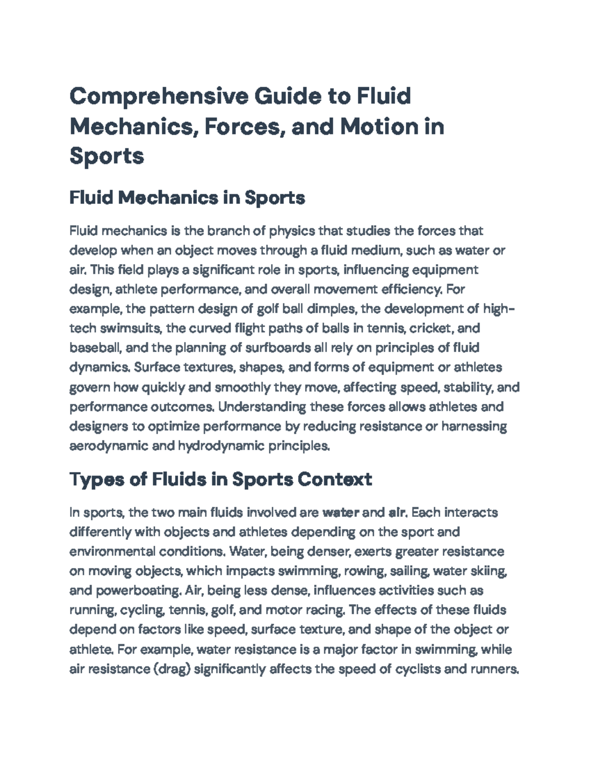 Fluid Mechanics and Forces in Sports: A Comprehensive Overview (FM101 ...