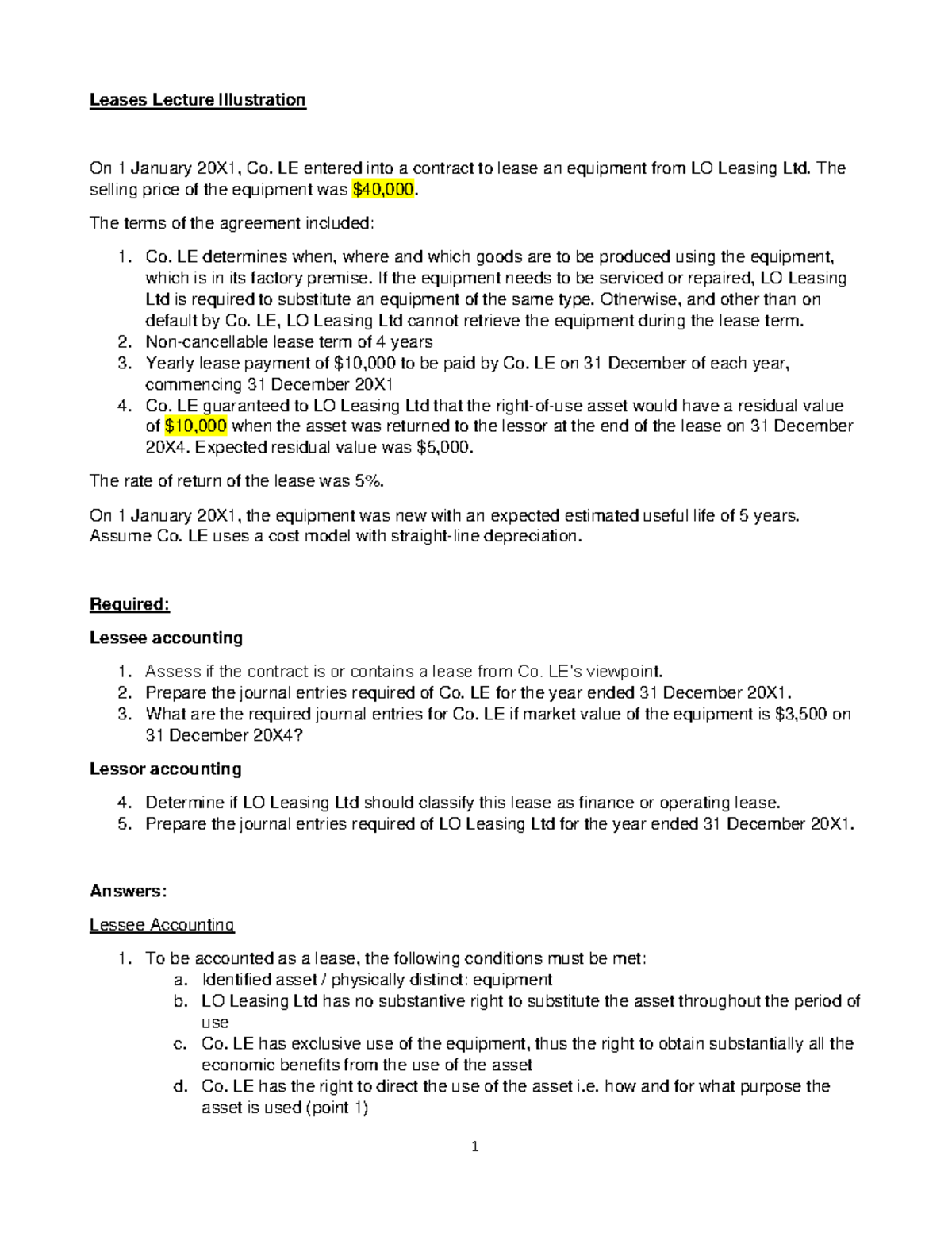 Leases Lecture Illustration with Solutions (Course Code: LE101) - Studocu