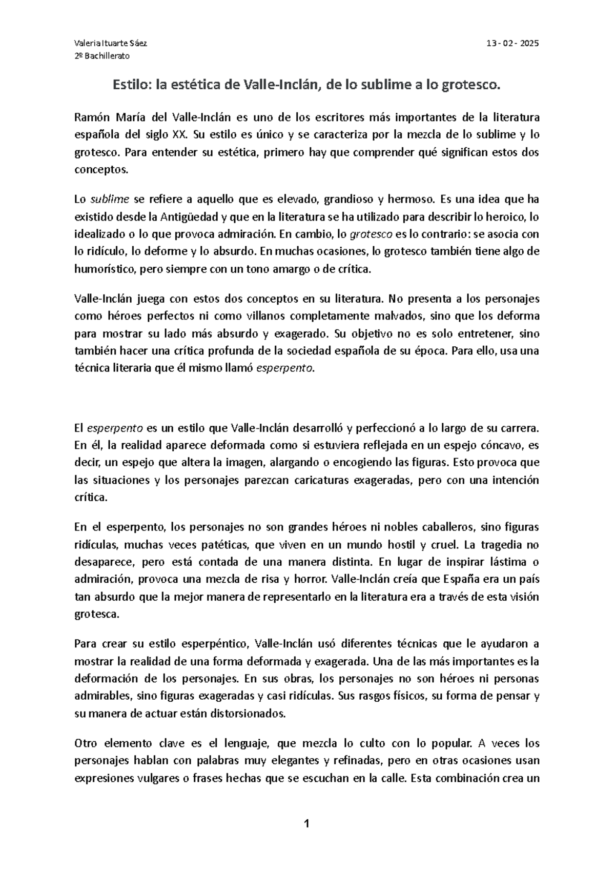Estilo la estética de Valle-Inclán, de lo sublime a lo grotesco - Ramón ...