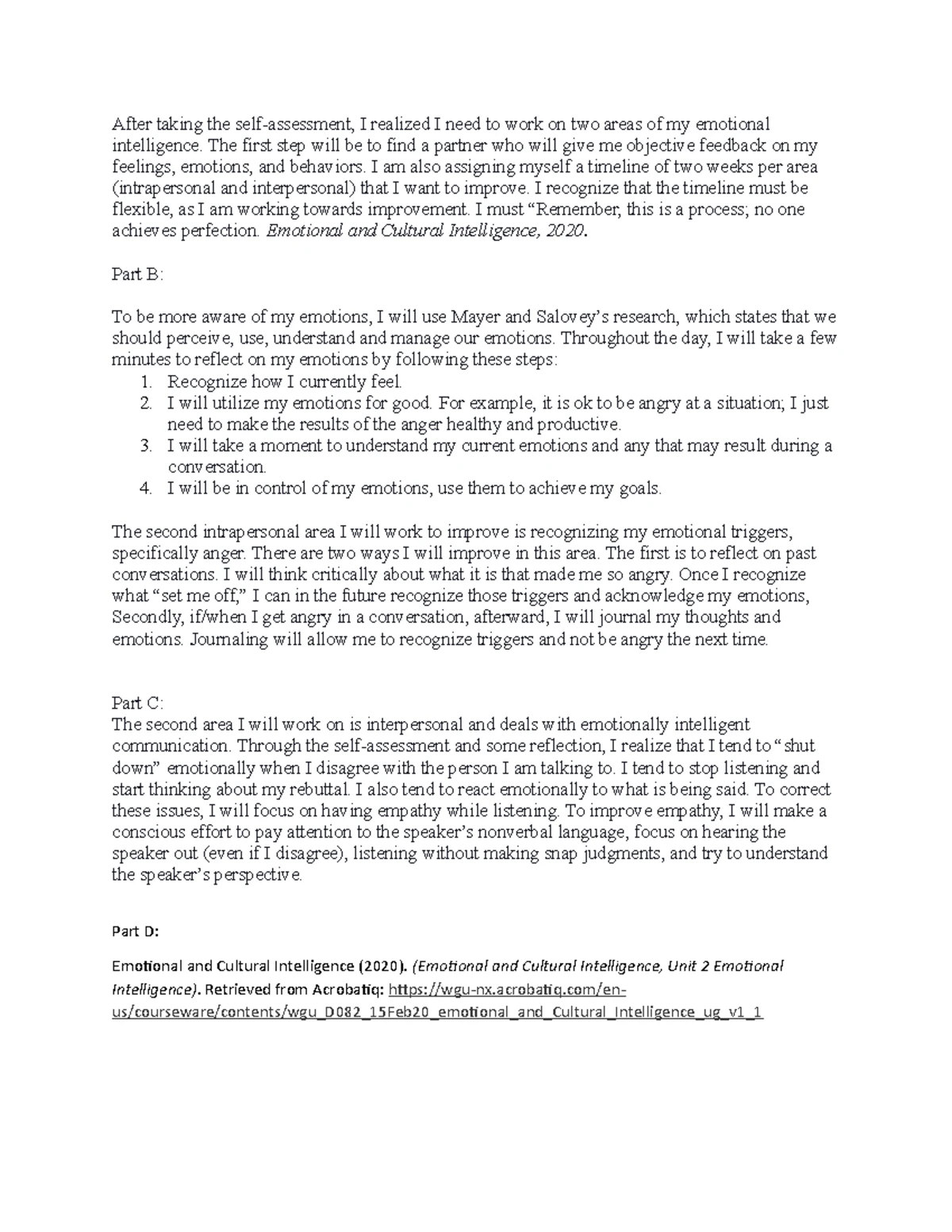 D082 Task 1 - d082 task 1 example - D082 Emotional and Cultural ...