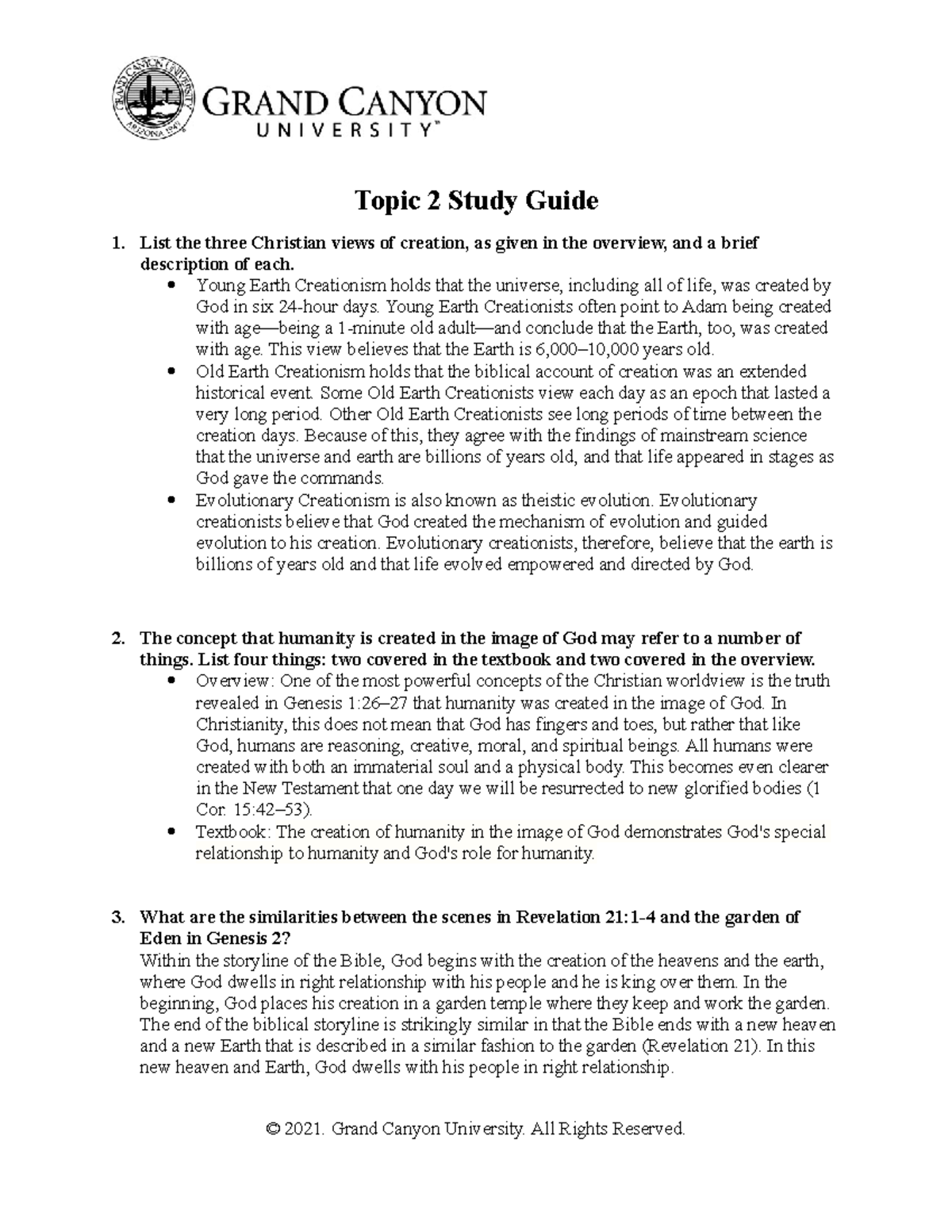 CWV101 Topic 2 Study Guide: Christian Views on Creation - Studocu