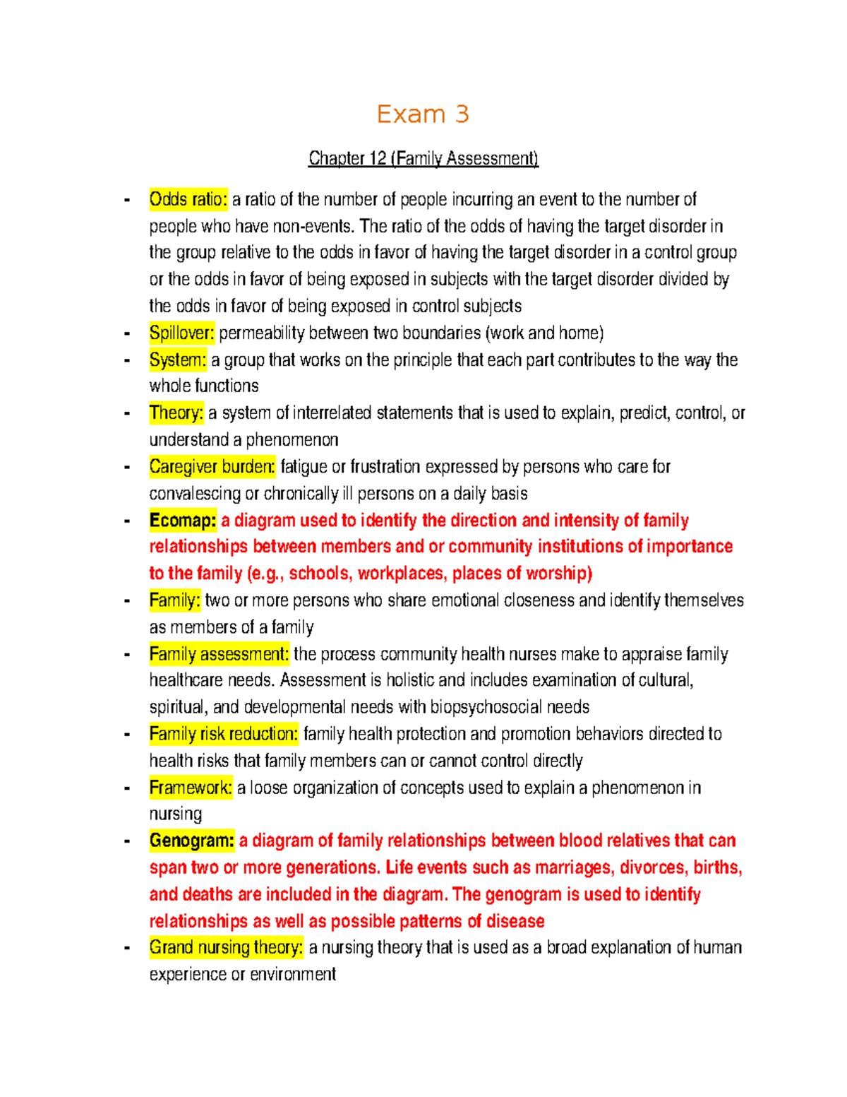 Community Exam 3 Review - Exam 3 Ch a p t e r 1 2( F a mi l yAs s e s s ...