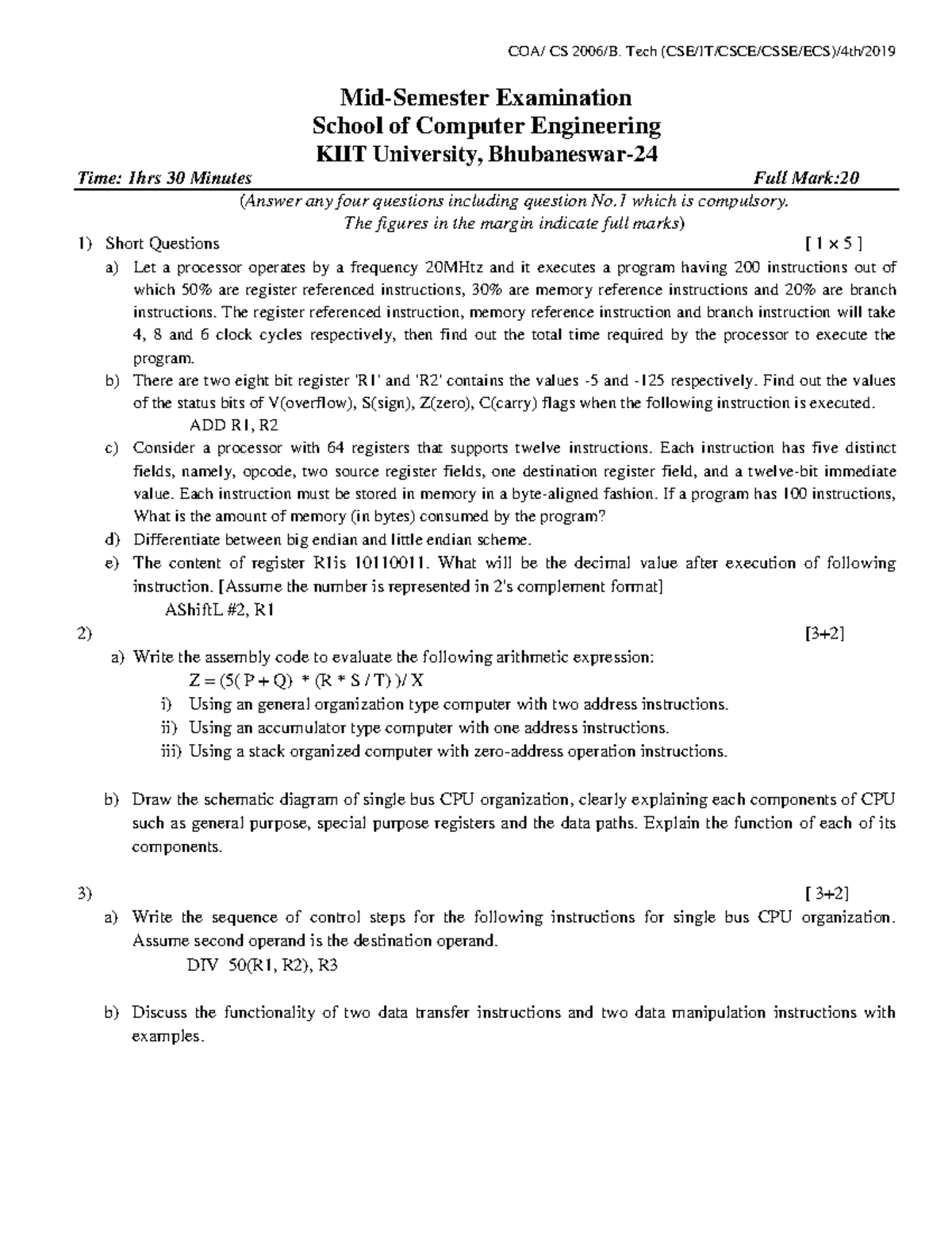 CS Tech Midterm Exam Questions - School of Computer Engineering KIIT ...