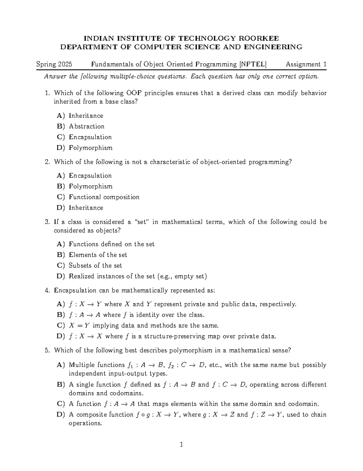 IIT Roorkee CSE Spring 2025 OOP Assignment 1 Questions and Answers ...