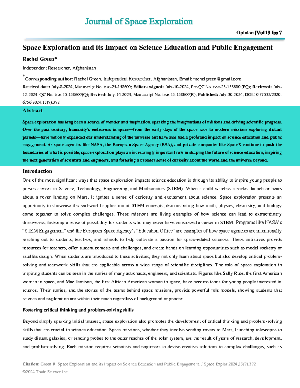 Space Exploration's Influence on Science Education & Public Engagement ...