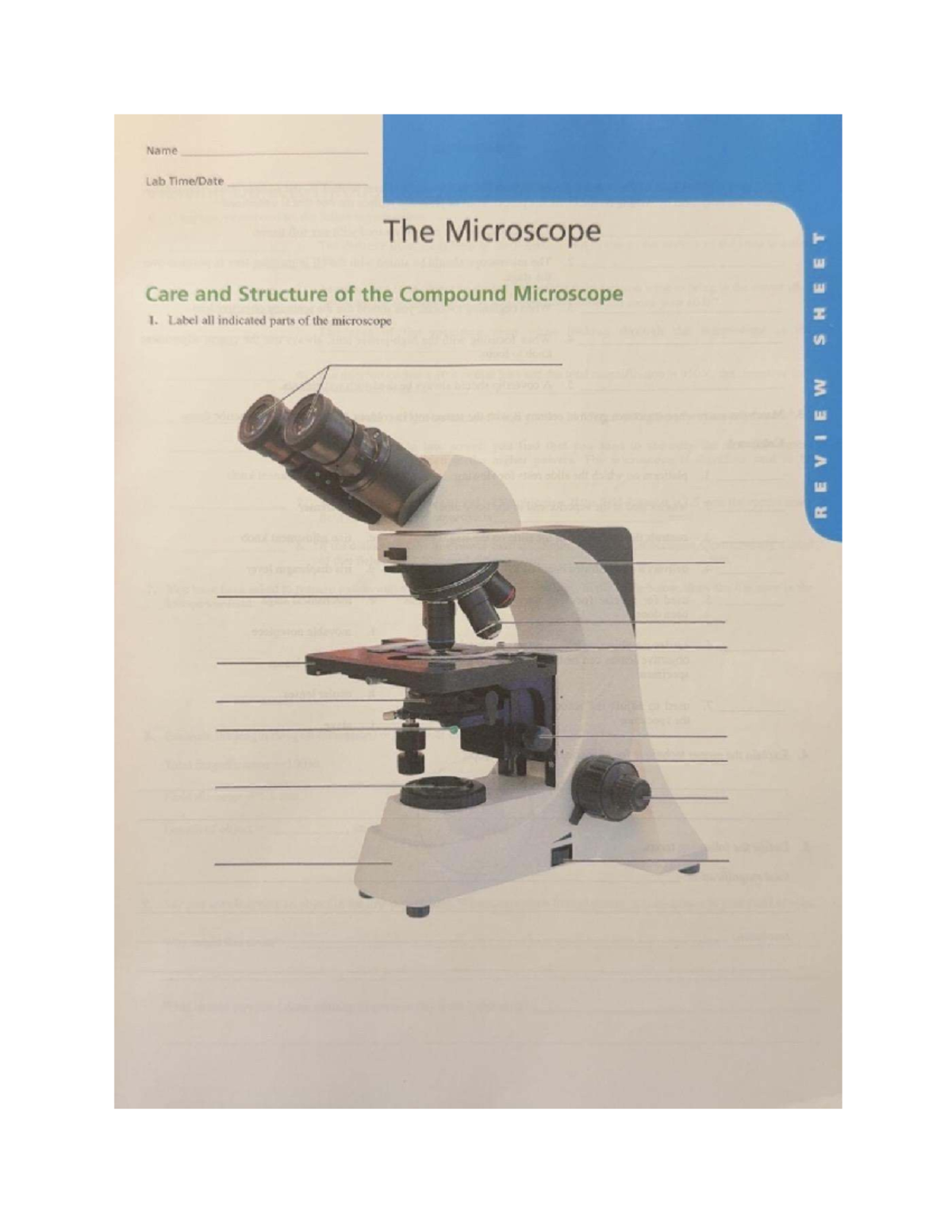 BIO 205 - Microscope Lab: Care, Structure & Usage Guide - Studocu