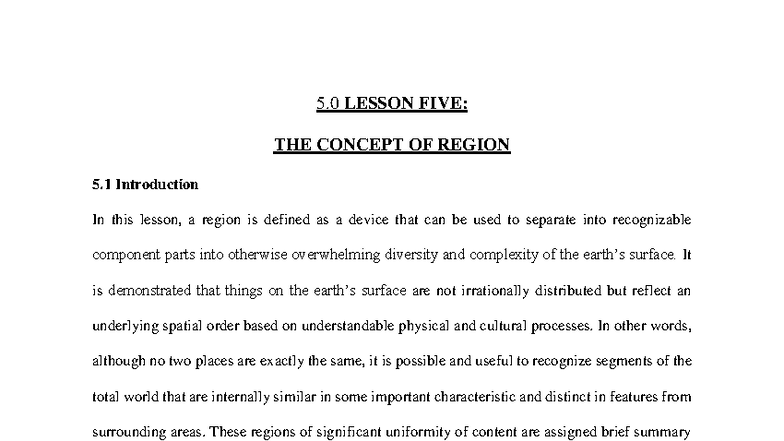 Human Geography: Lesson 5 - Understanding the Concept of Region - Studocu