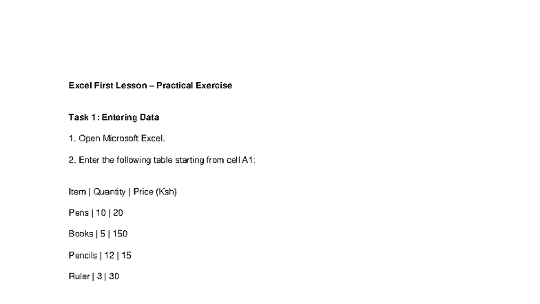 Excel 101: Practical Exercise on Data Entry & Formatting - Studocu