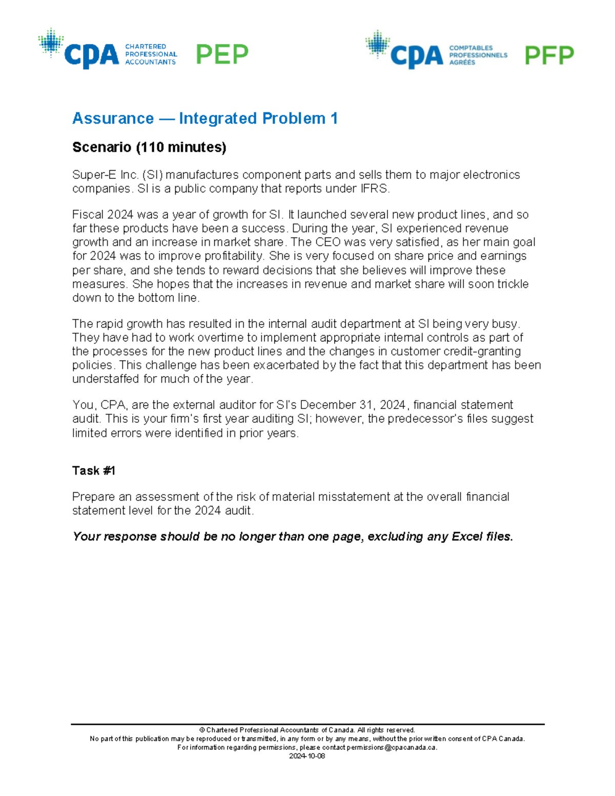 Assurance Integrated Problem 1: Risk Assessment & Accounting Treatment ...